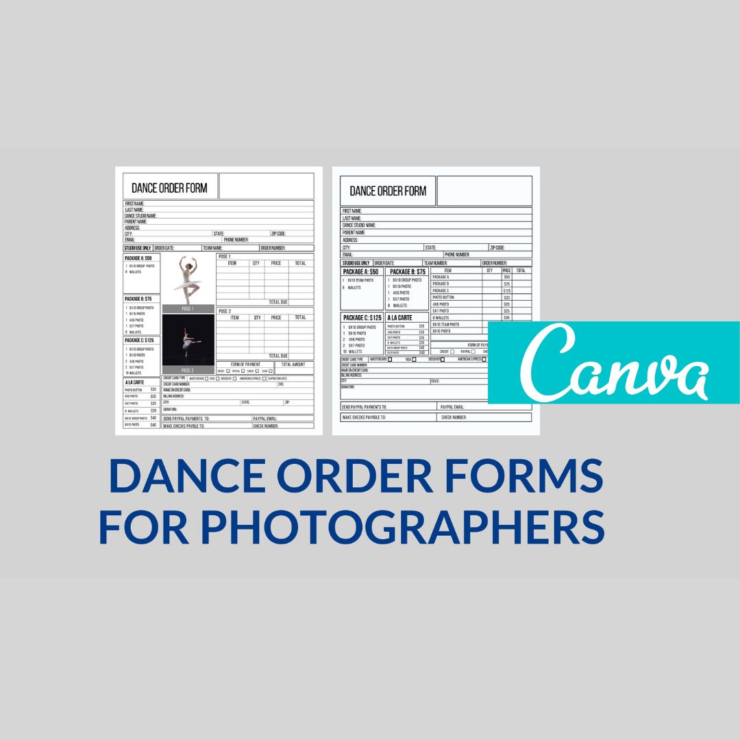 Dance Order Form for CANVA, Photographer, Picture Order Form Template ...
