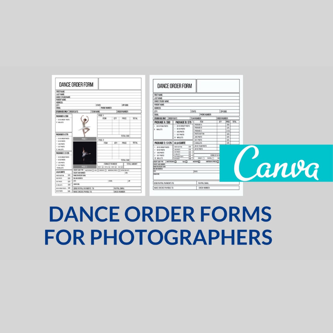 Dance Order Form for CANVA Photographer Picture Order Form - Etsy