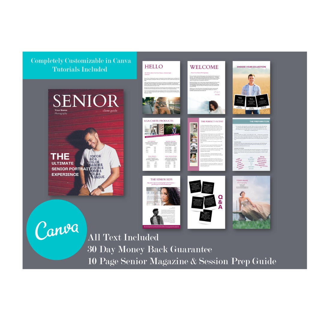 Senior Client Guide, Senior Photography Welcome Packet Template for ...