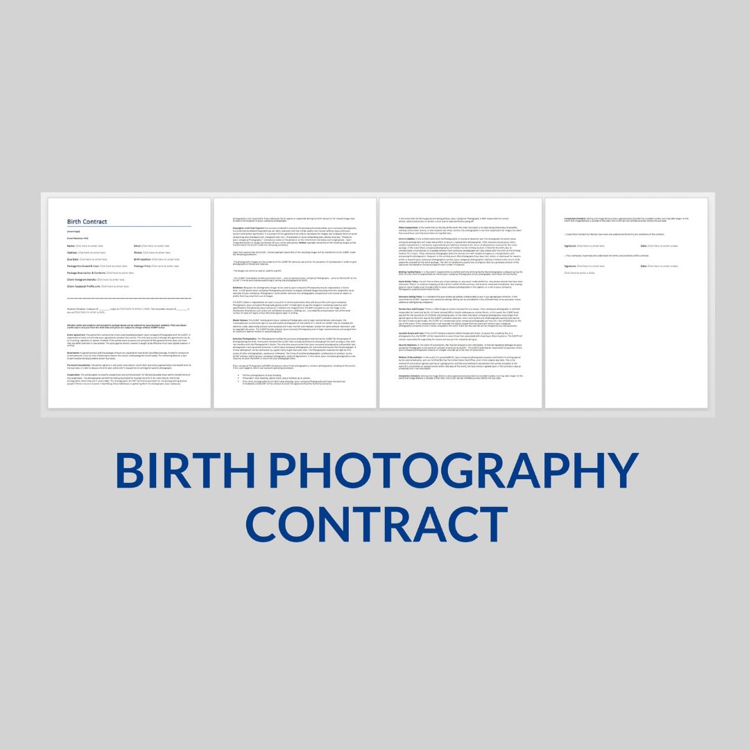 Birth Photography Contract Template | Editable Photographer Agreement | Printable Word & PDF - Etsy