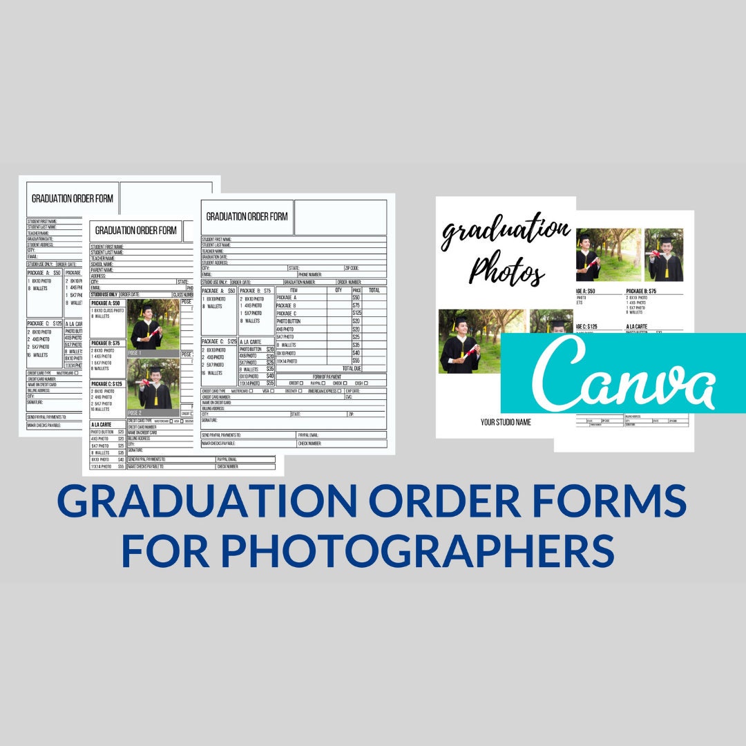 Photography Graduation Order Form Templates for CANVA, Photographer ...