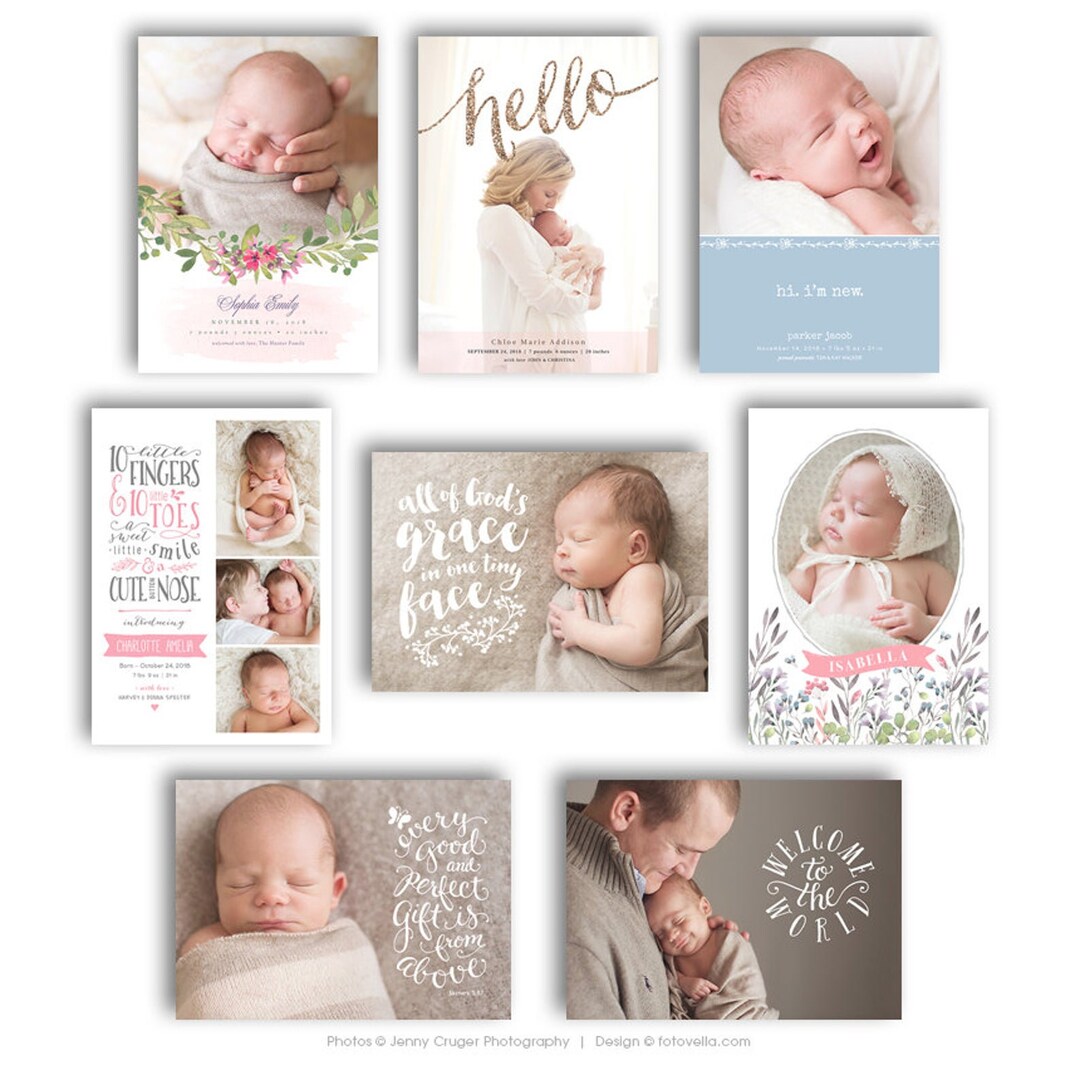 Birth Announcement Cards for Photographers 8 Piece Bundle - Etsy