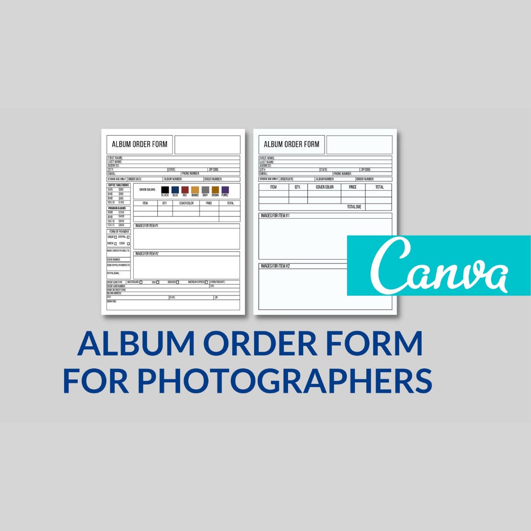 Photography Album Order Form Template for Canva, Photographer Album ...