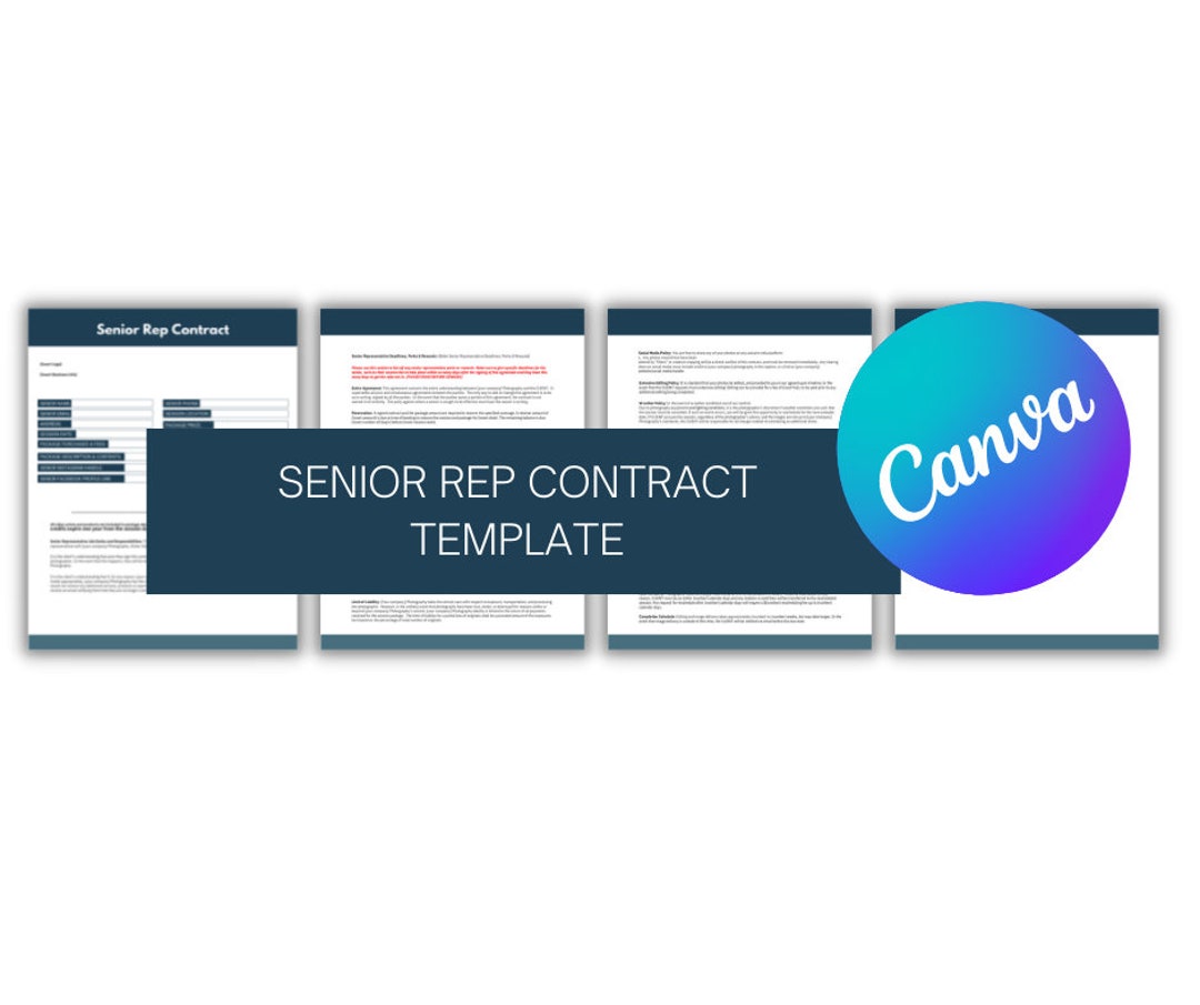 Senior Rep Photography Contract Template for Photographers for CANVA ...
