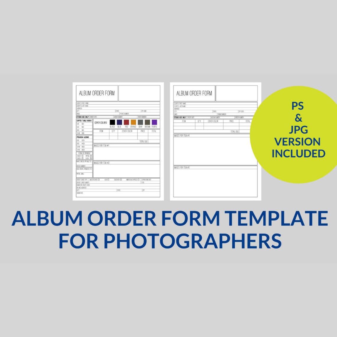 Album Order Form Template Photographer Album Order Form - Etsy
