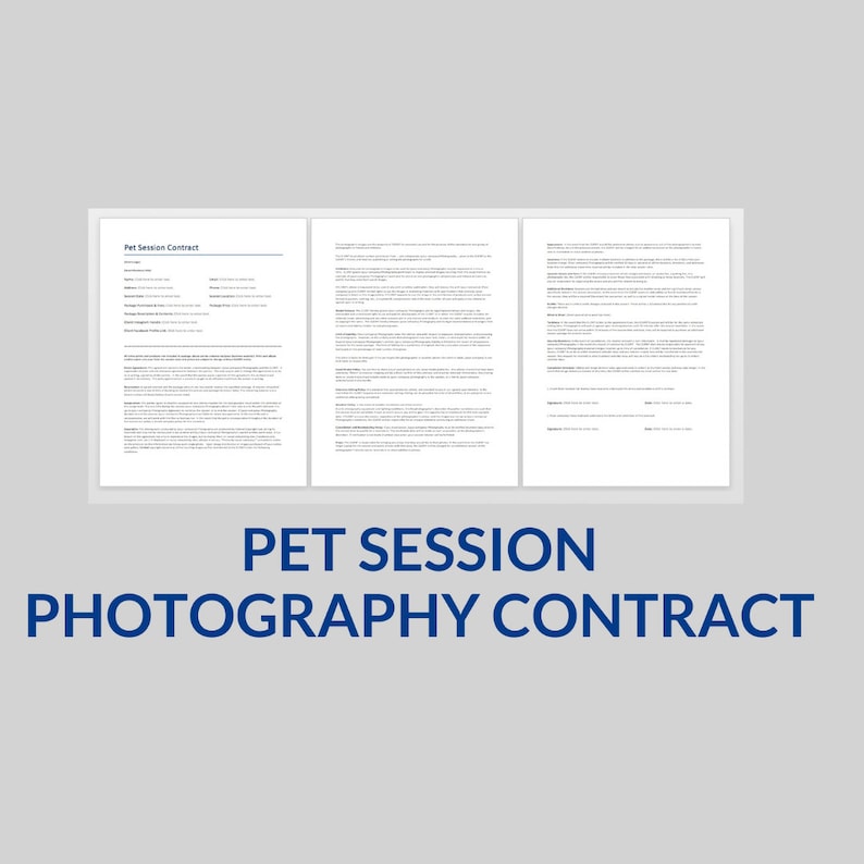 Pet Photography Contract, Editable Word Template, Pet Session Agreement ...