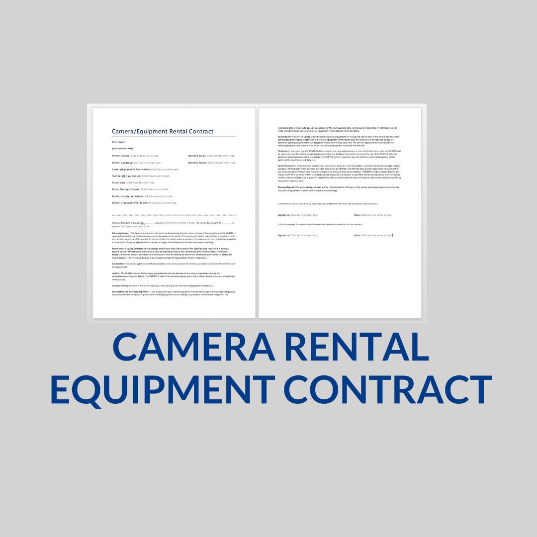 Camera Rental Agreement Template | Photography Equipment Contract ...