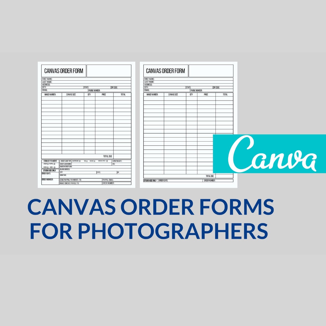 Photography Canvas Order Form Templates for CANVA, Photographer ...