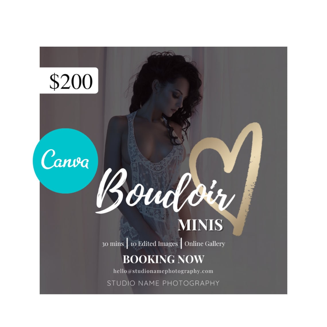 Boudoir Marketing Template for Photographers Canva Template, Mini ...