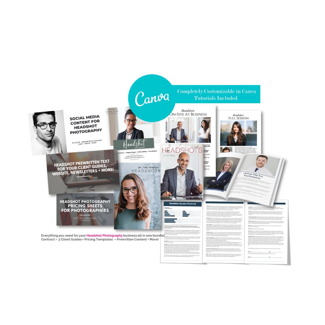 Headshot Photography Canva Templates, Client Guide, Branding Kit ...