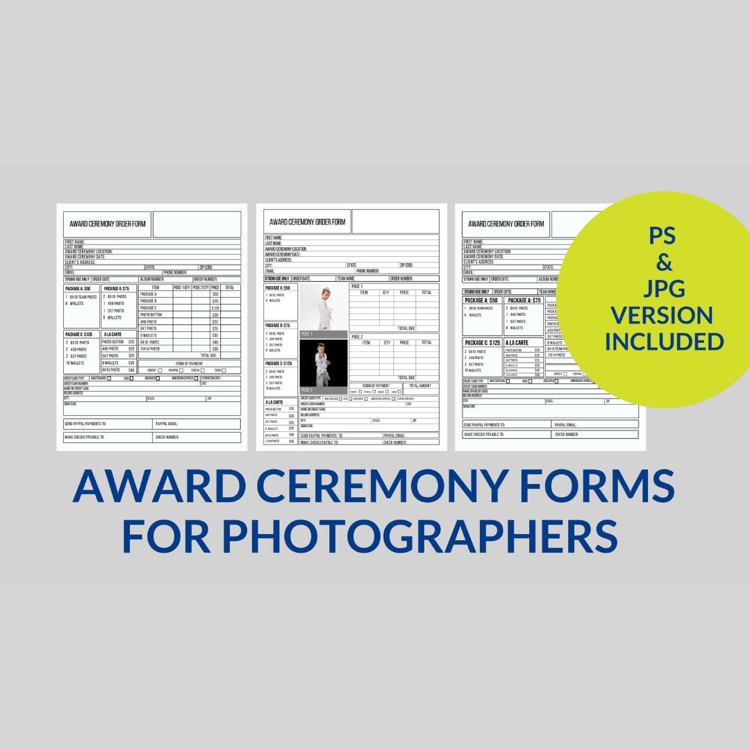 Award Ceremony Order Form Template for Photographers, Picture Order ...
