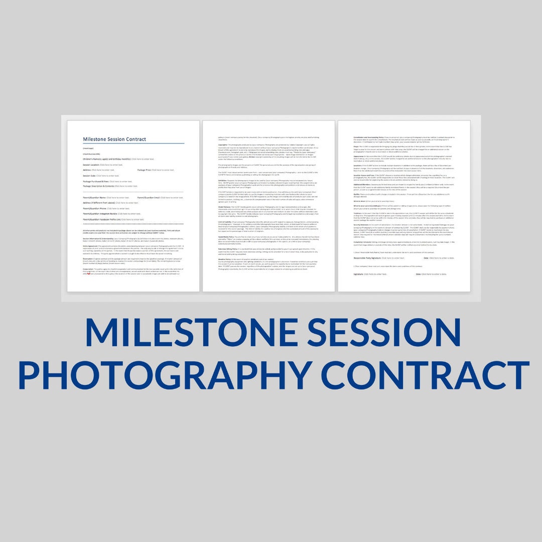Milestone Photography Contract Template | Editable Word Doc | Baby ...