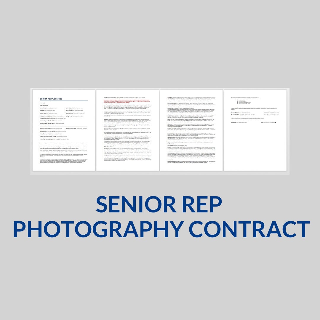 Senior Rep Photography Contract Template | Editable Photographer ...