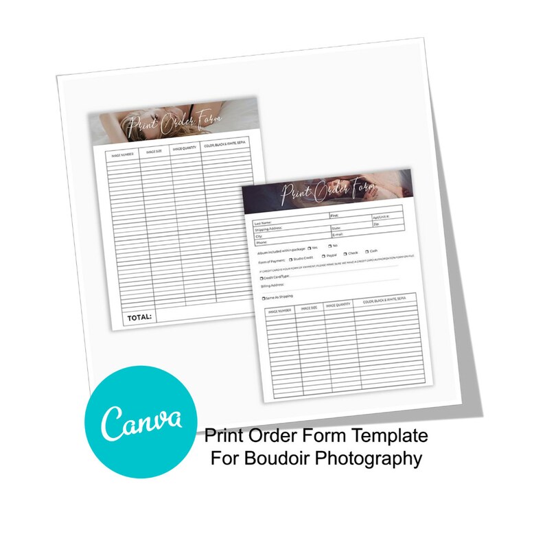 Boudoir Photography Print Order Form Template for CANVA - Etsy