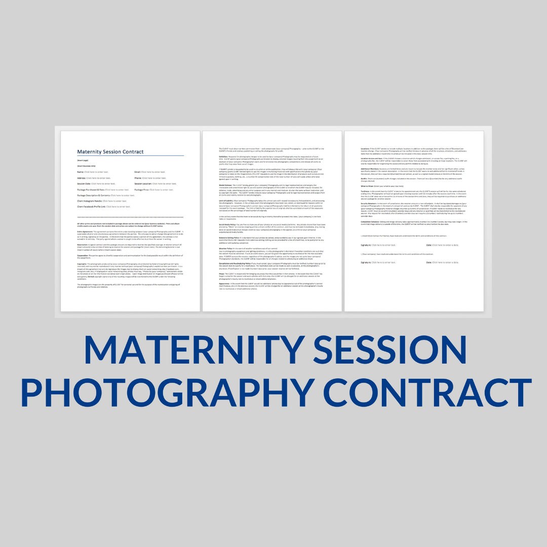 Maternity Photography Contract Template | Editable Session Agreement ...