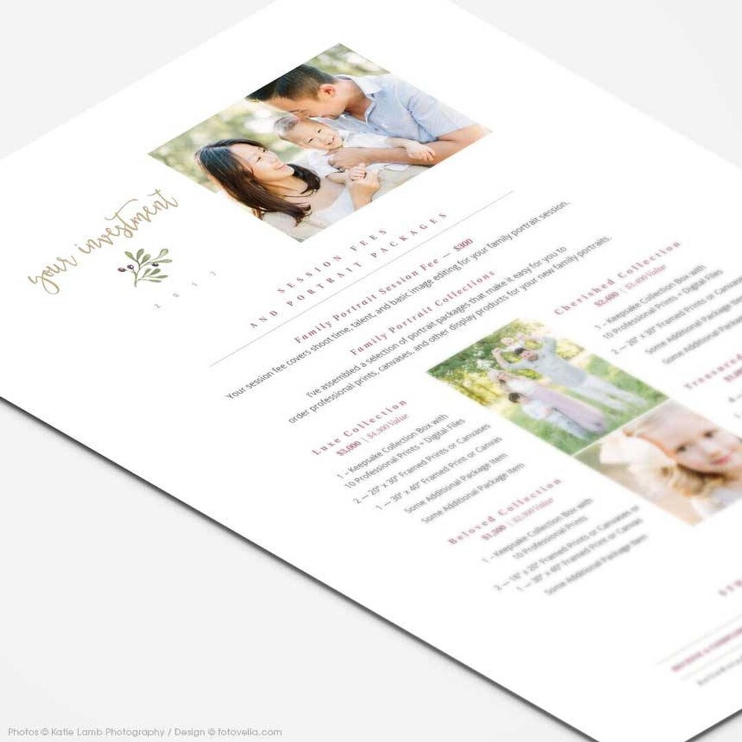 Photographer Price List Template | Photography Pricing Guide | Editable ...