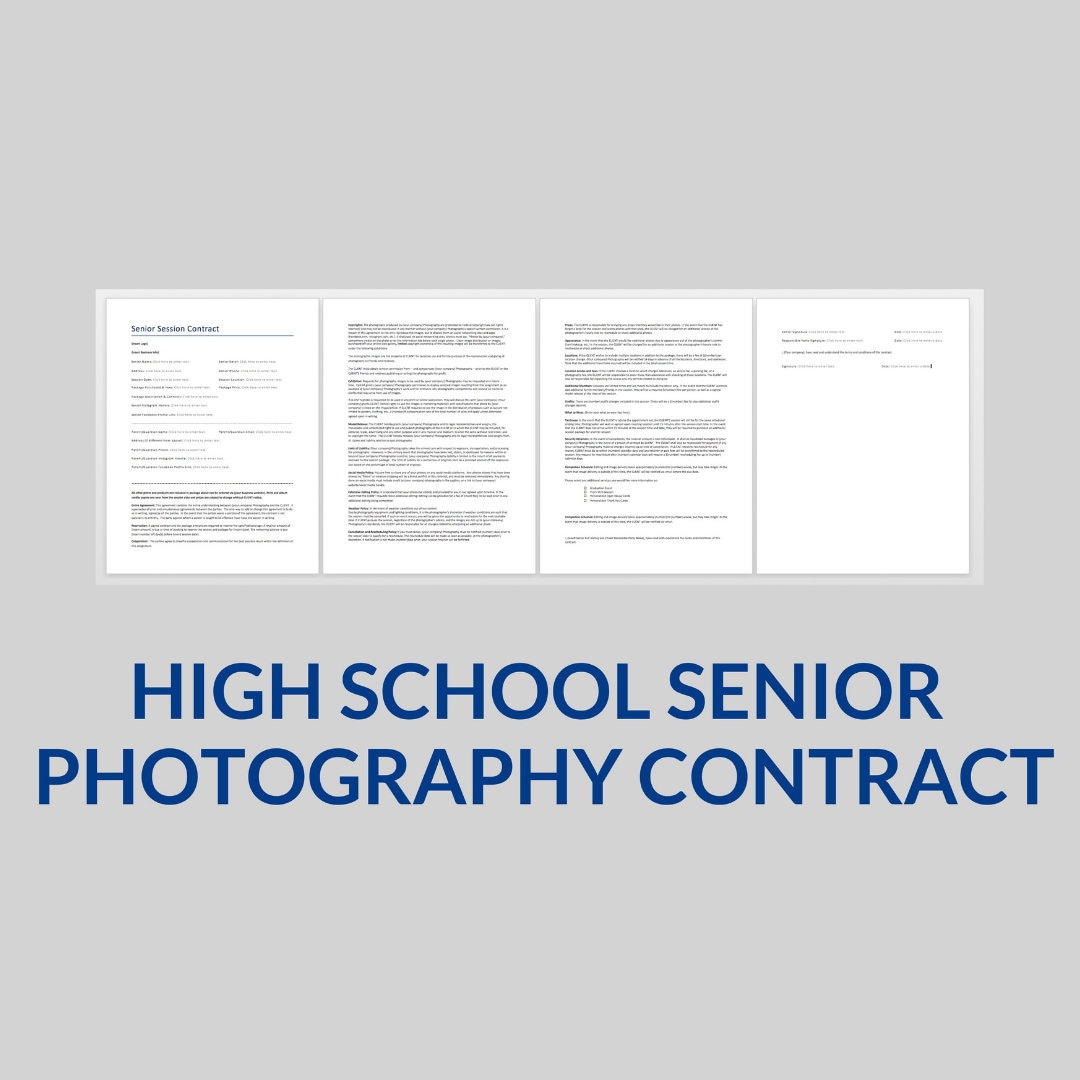 Senior Photography Contract Template | Editable Session Agreement for ...