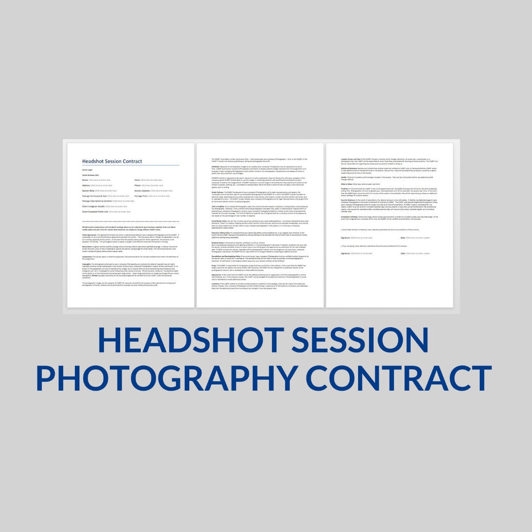 Headshot Photography Contract | Editable Client Agreement Template for ...