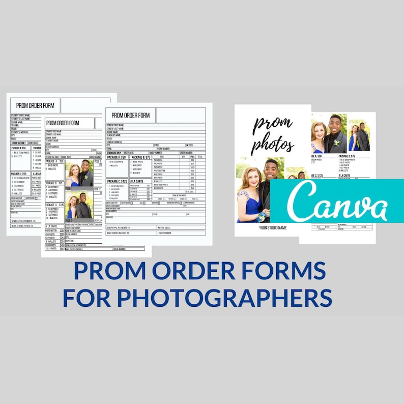 Prom Order Form for CANVA, Photographer, Picture Order Form Template ...