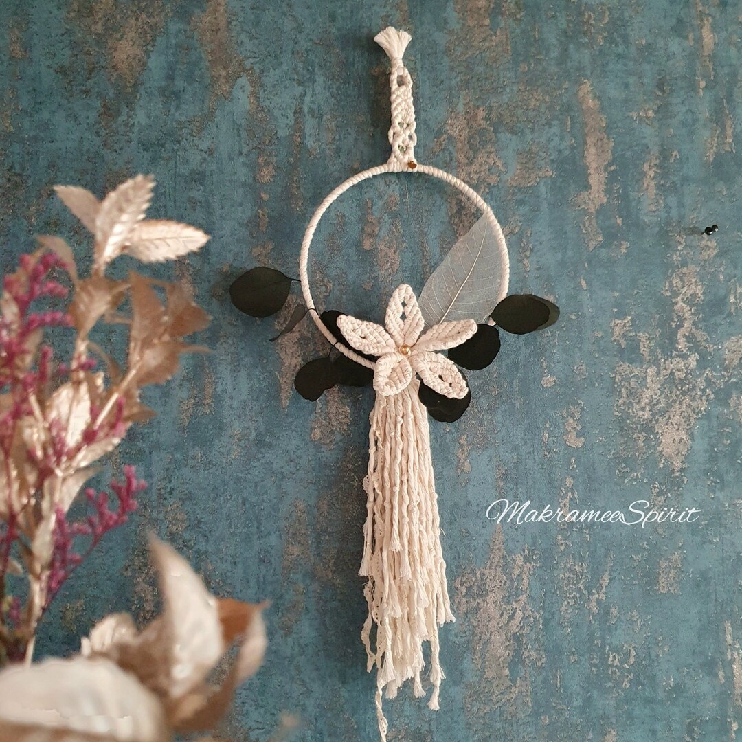 Makramee Blume, Magnolie, Eukalyptus, Türkranz, Wandschmuck im Design ...