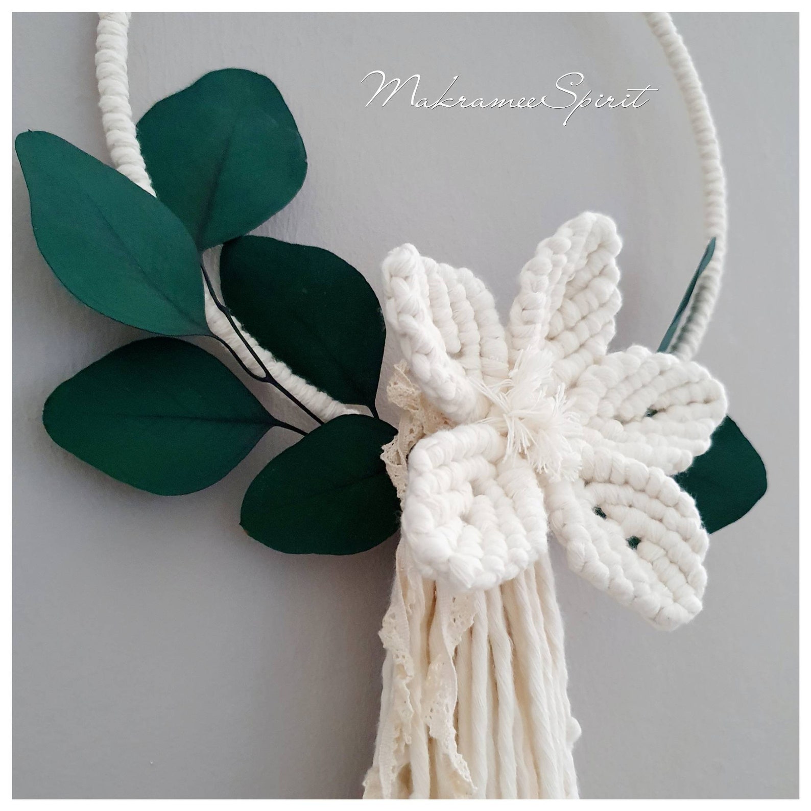 Makramee Blume, Magnolie, Eukalyptus, Türkranz, Wandschmuck im Design ...