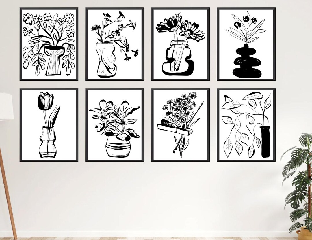Black and White Flower Posters: Minimalist Home Decor (PDF Download) - Etsy
