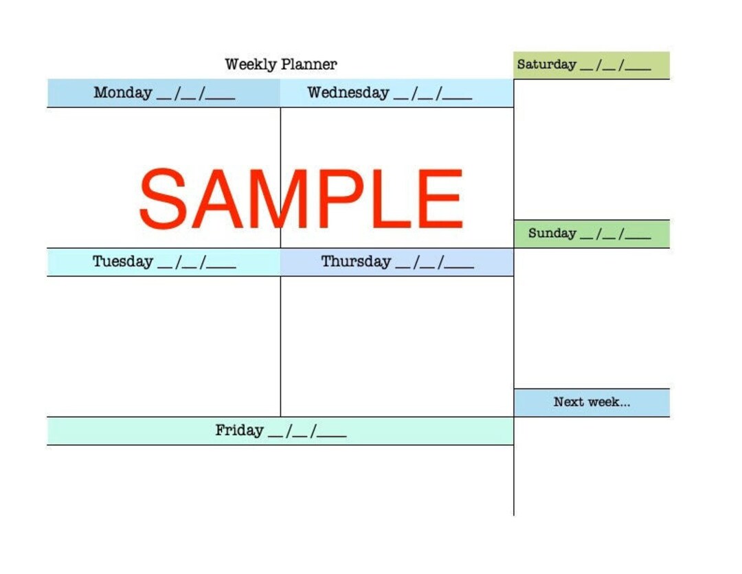 Weekly Planner Printable Blue/green - Etsy