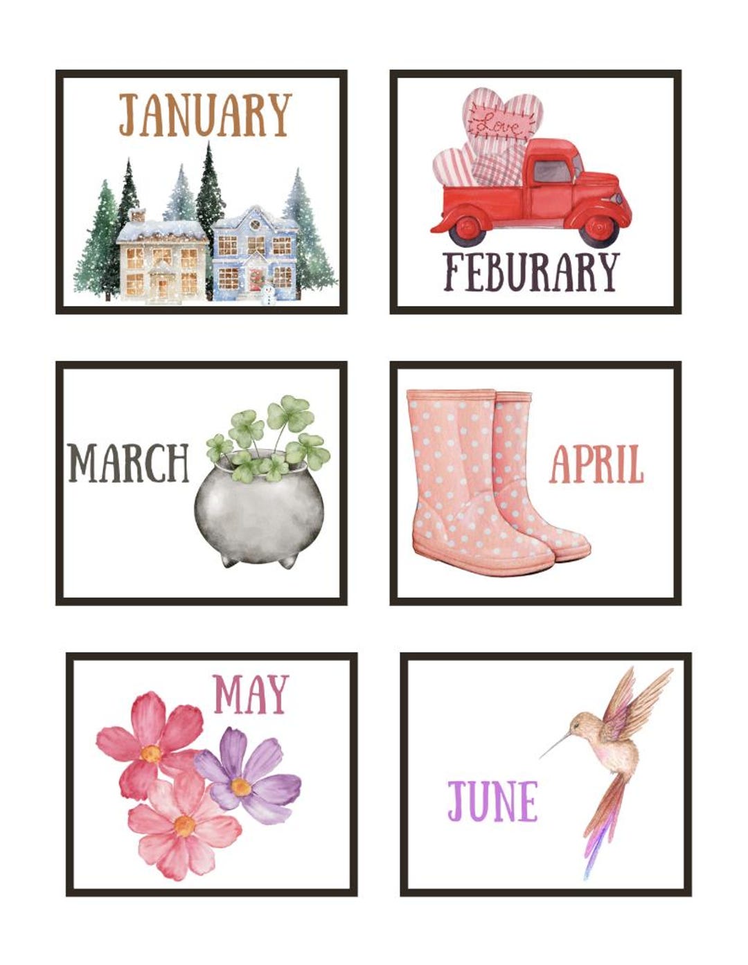 Months of the Year, Watercolor Posters. Digital Download Pdf Poster, 12 ...