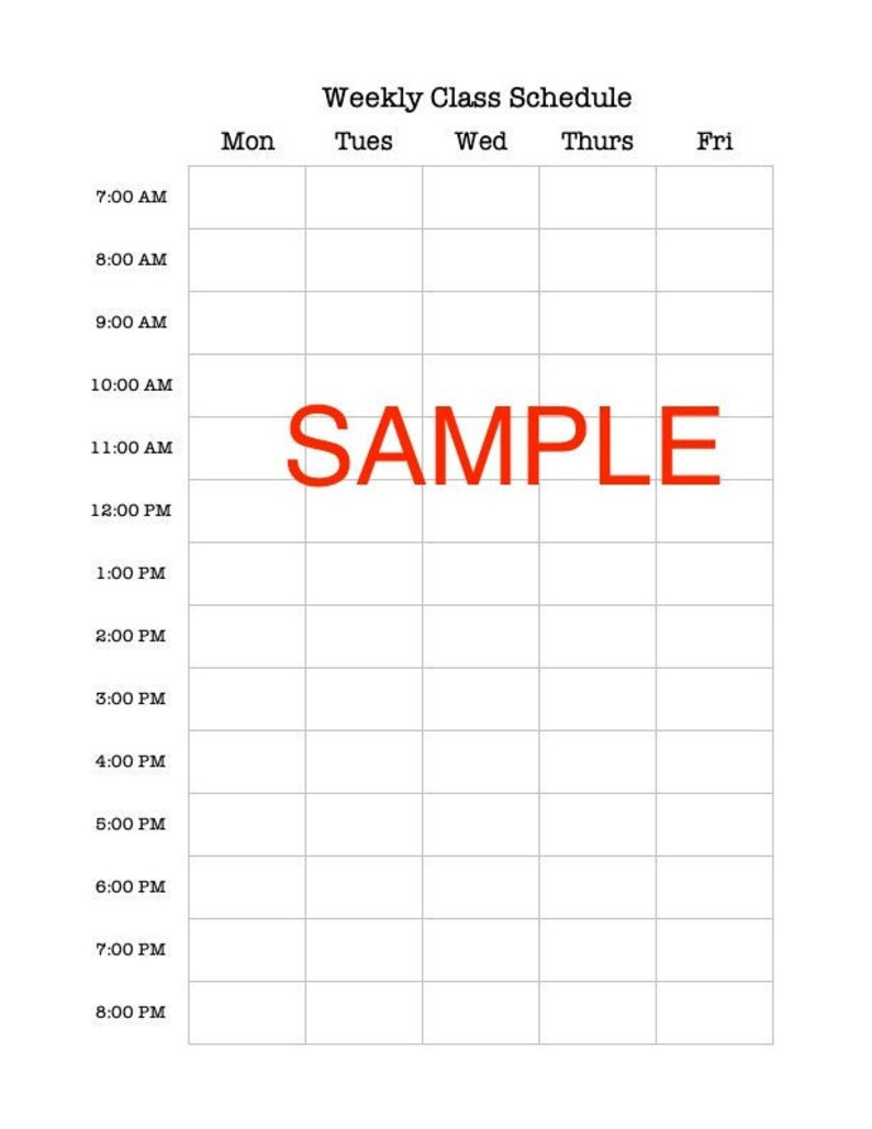 Student Weekly Class Schedule - Etsy