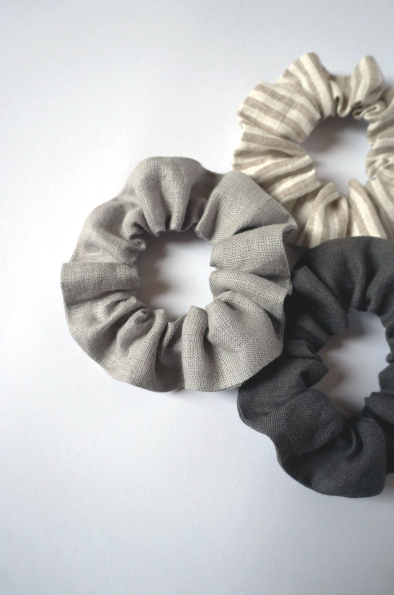 Linen Scrunchie. Linen Hair Tie. Grey Scrunchies Set. - Etsy
