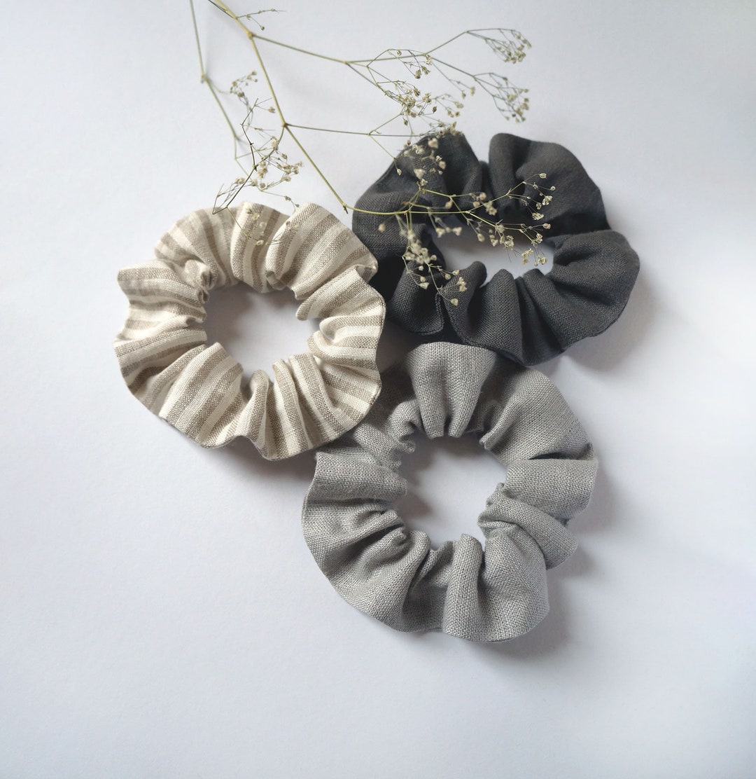 Linen Scrunchie. Linen Hair Tie. Grey Scrunchies Set. - Etsy