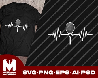 Heartbeat Tennis Svg - Etsy