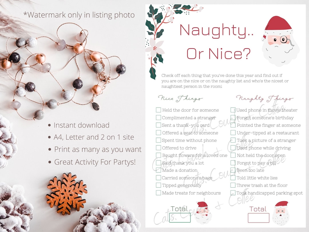 Naughty or Nice Game, Adult Christmas Party Game, Office Christmas ...