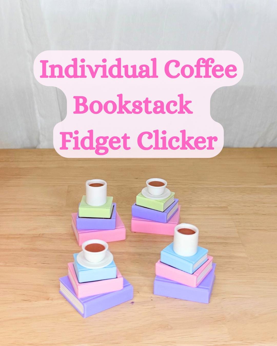 Cute Pastel Book Stack Coffee Cup Fidget Clicker | 3D Printed Sensory ...