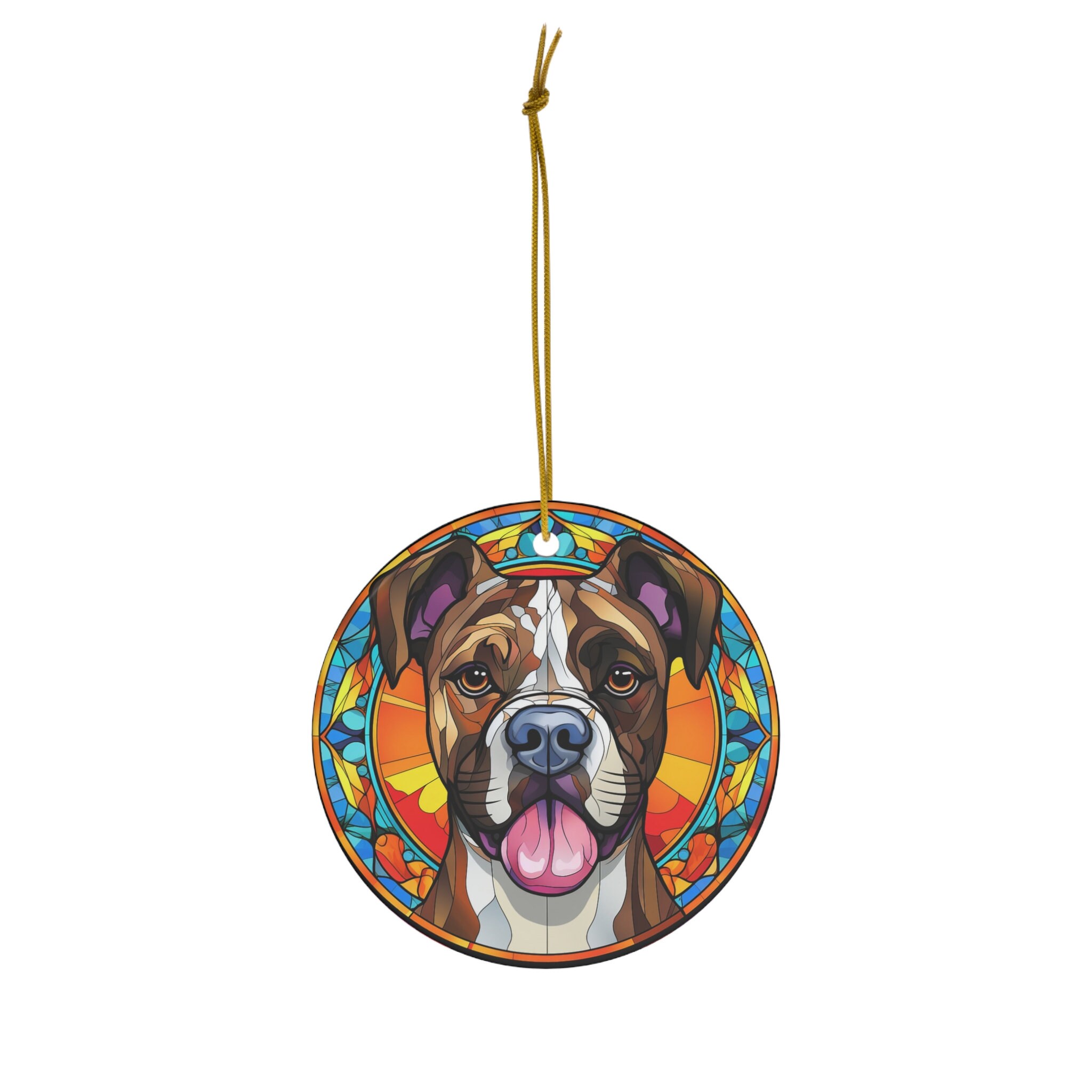 Stained Glass Printed Boxer Ceramic Ornament Round Beautiful Dog ...
