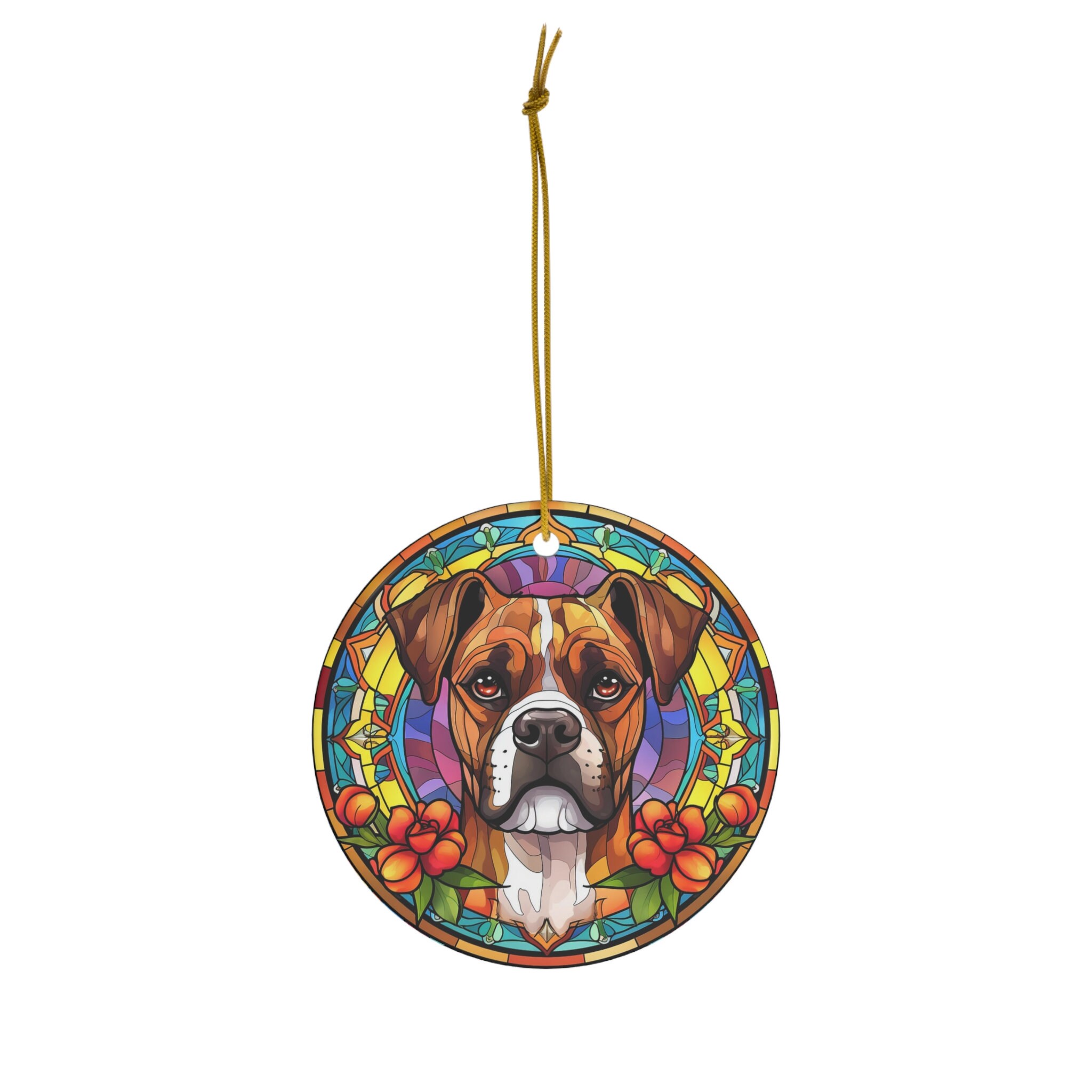 Stained Glass Printed Boxer Ceramic Ornament Round Beautiful Dog ...