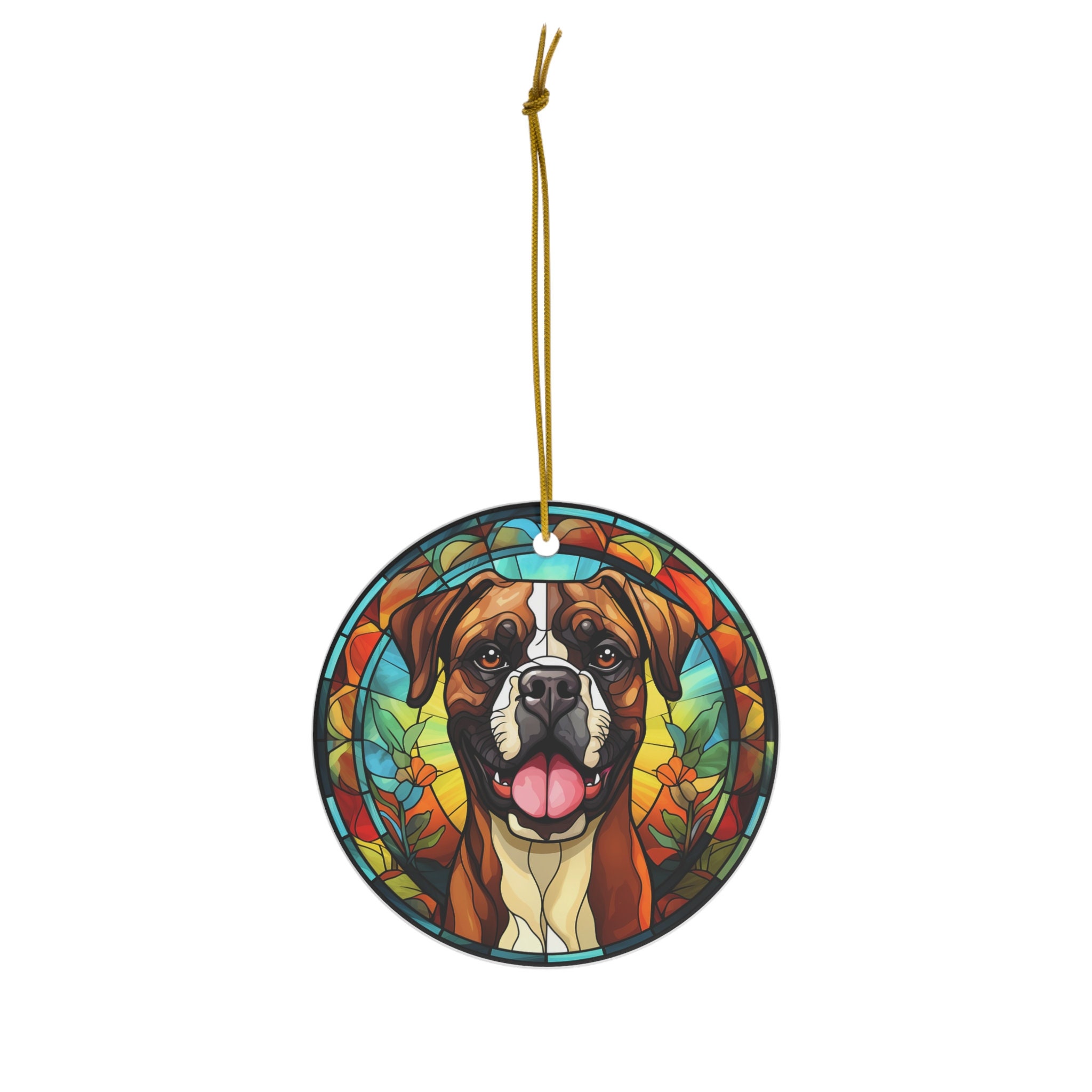 Stained Glass Printed Boxer Ceramic Ornament Round Beautiful Dog ...