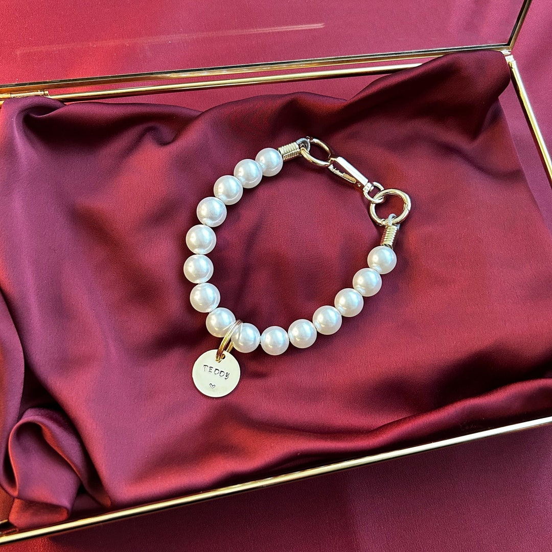 Pearl Dog Collar Necklace, Personalized Pearl Pet Collar Necklace ...