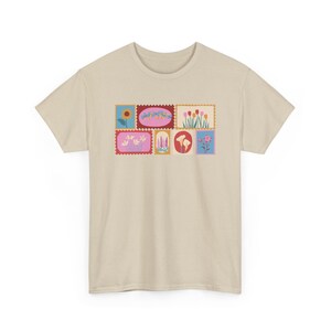 Vintage Retro Flower Stamp T-shirt, Nostalgic Postal Travel Tee ...