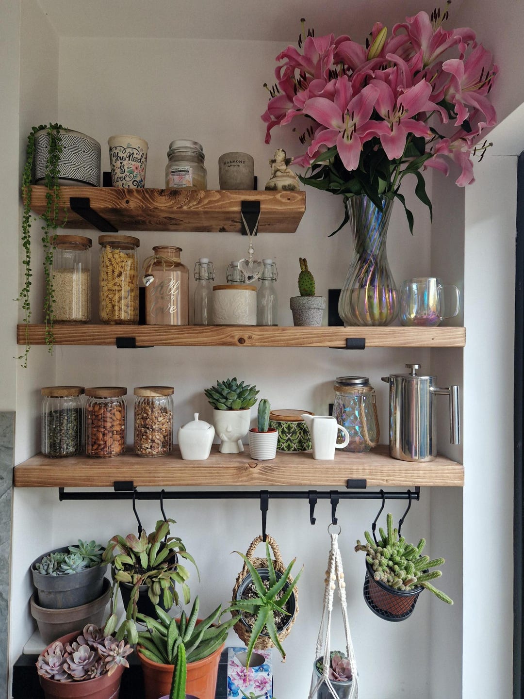 Rustic Wooden Shelf With Brackets 22cm X 4.5cm | Wooden Shelves With ...