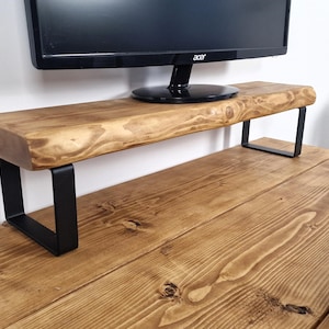 Rustic Live Edge Wooden Monitor Stand With Loft-style Metal Legs 17 Cm ...