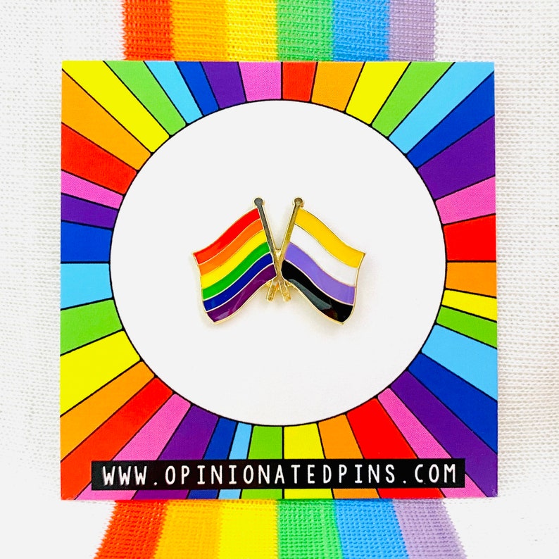 Nonbinary Pride Flag With Rainbow Pride Pin Non Binary Pin - Etsy