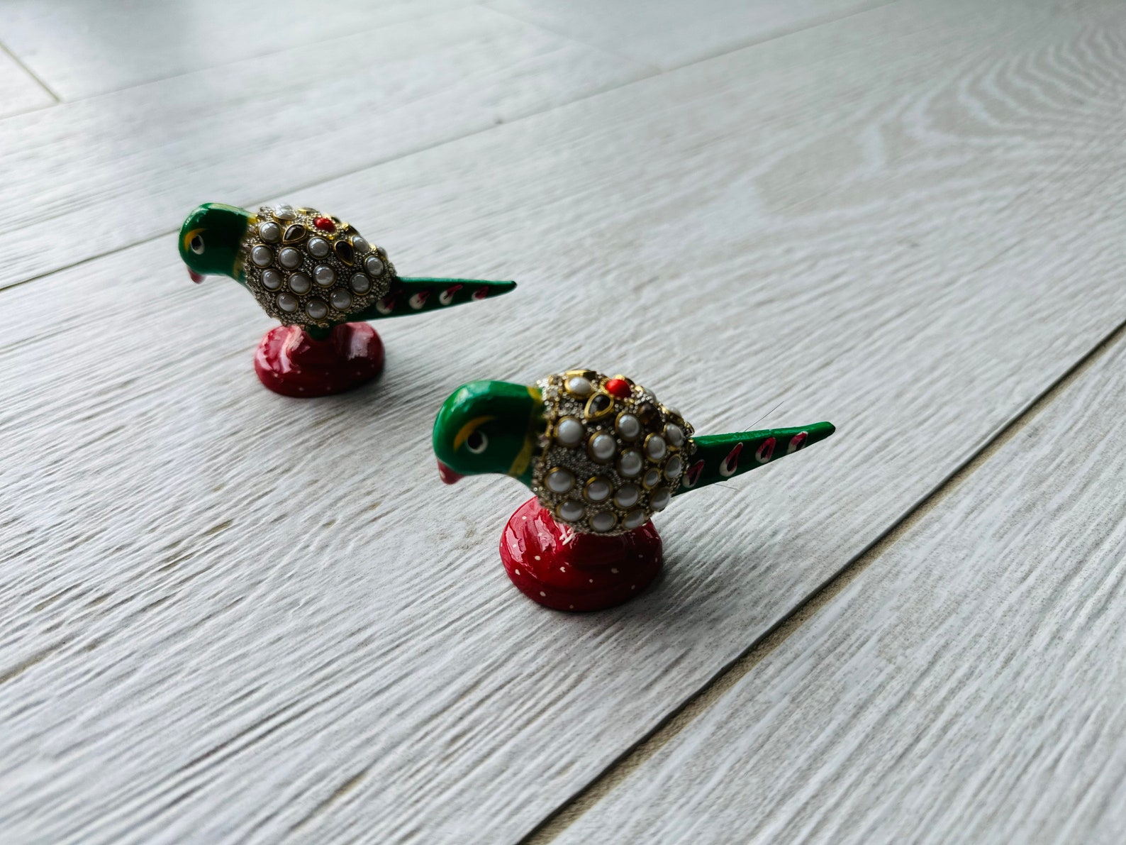 Set of 2 Decorative Jeweled Parrots, Handpainted, Made by Indian ...