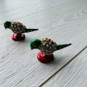 Set of 2 Decorative Jeweled Parrots, Handpainted, Made by Indian ...