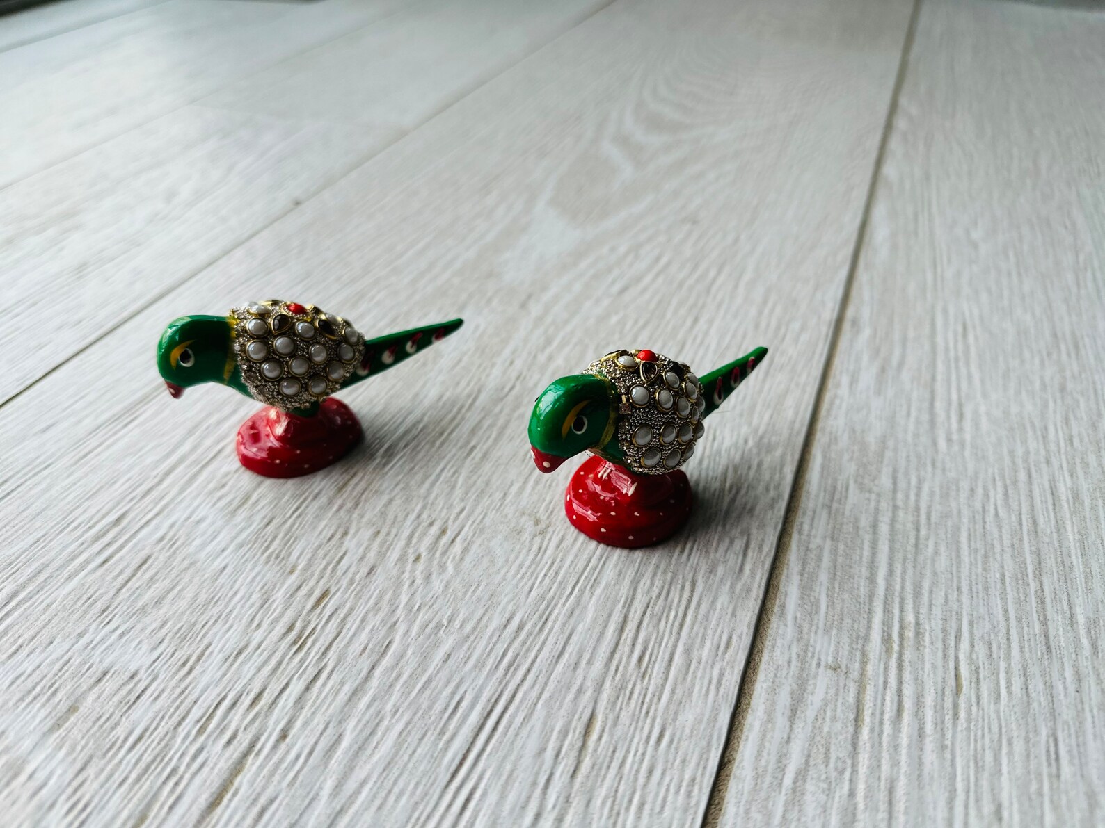Set of 2 Decorative Jeweled Parrots, Handpainted, Made by Indian ...