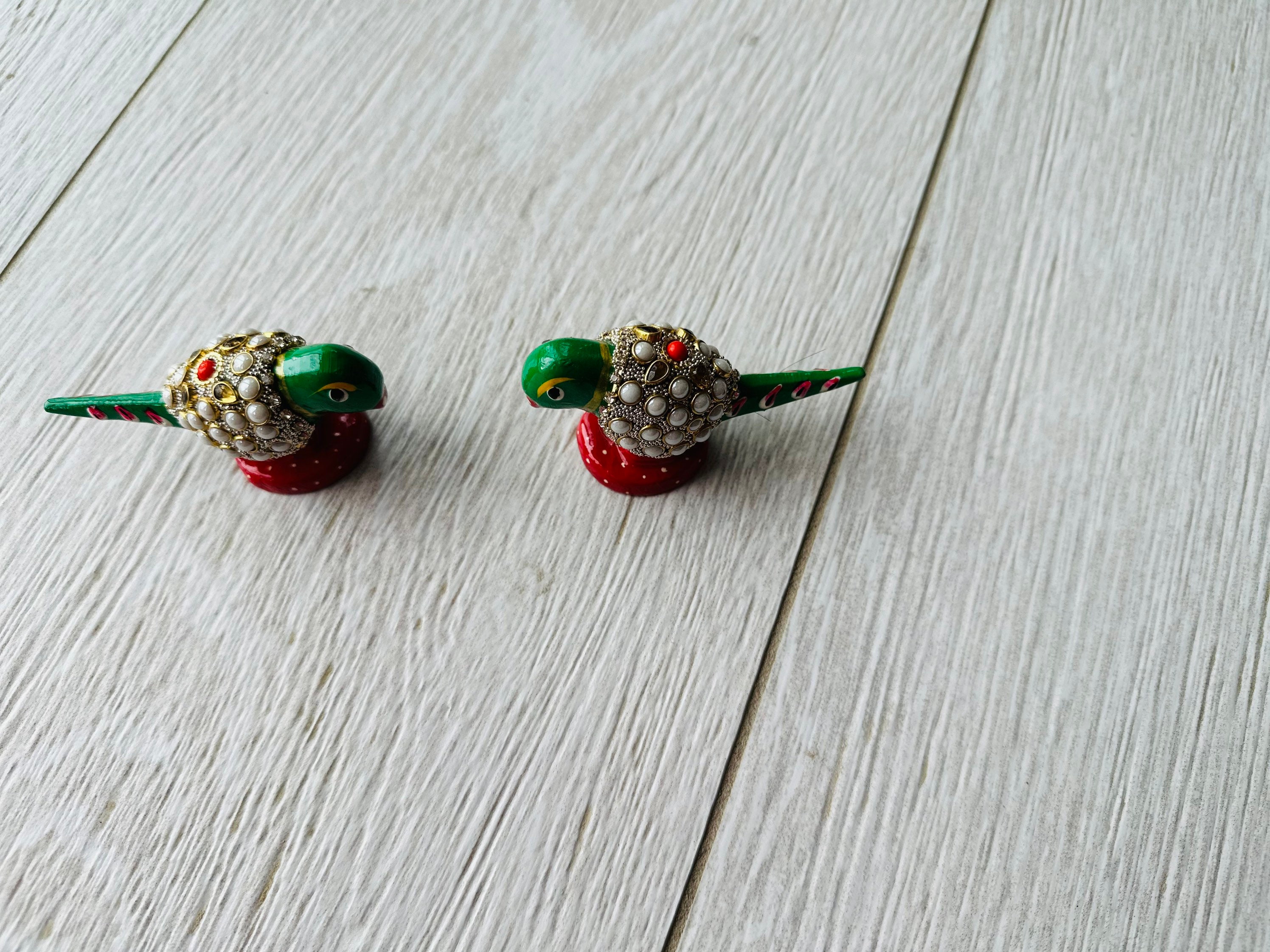 Set of 2 Decorative Jeweled Parrots, Handpainted, Made by Indian ...