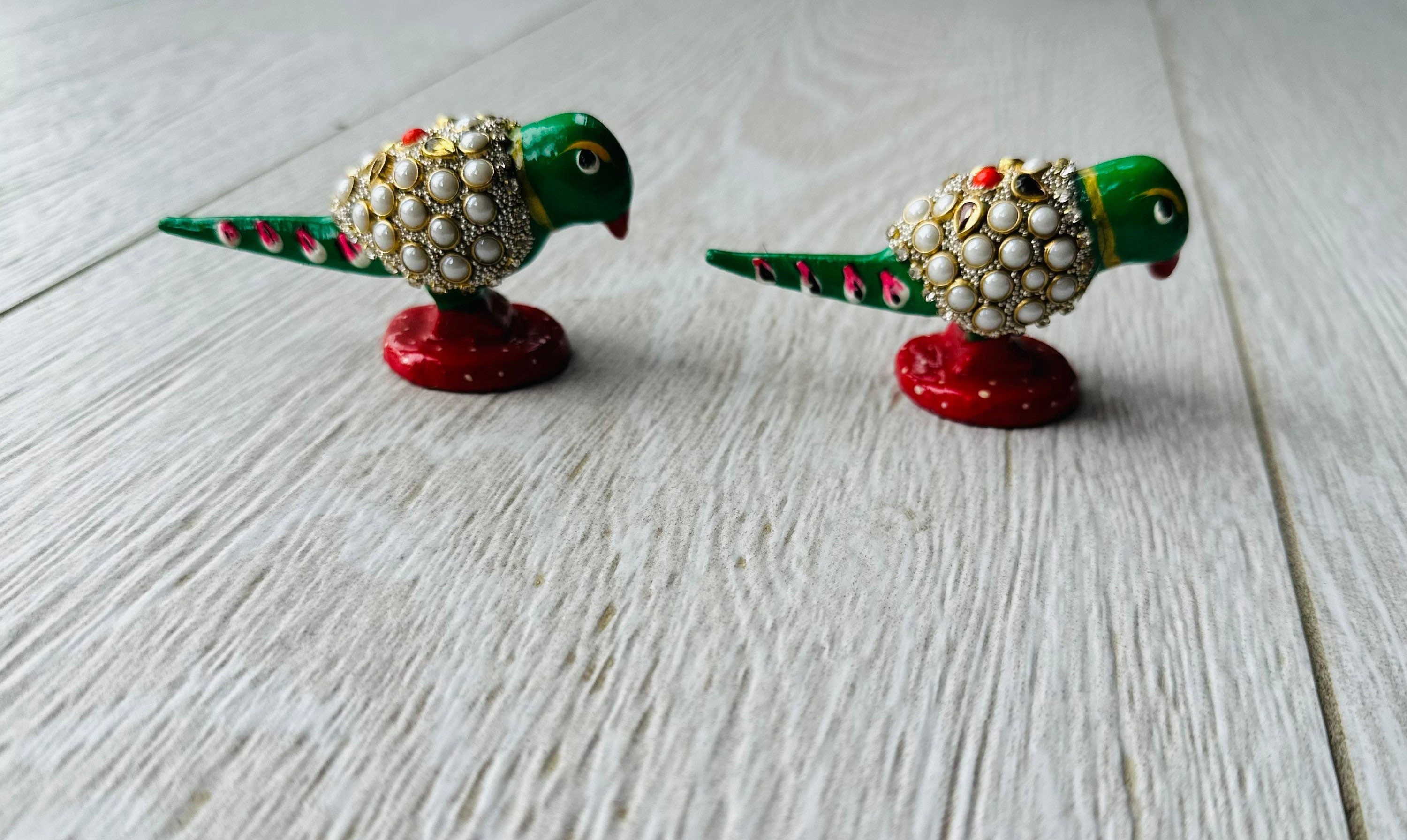 Set of 2 Decorative Jeweled Parrots, Handpainted, Made by Indian ...