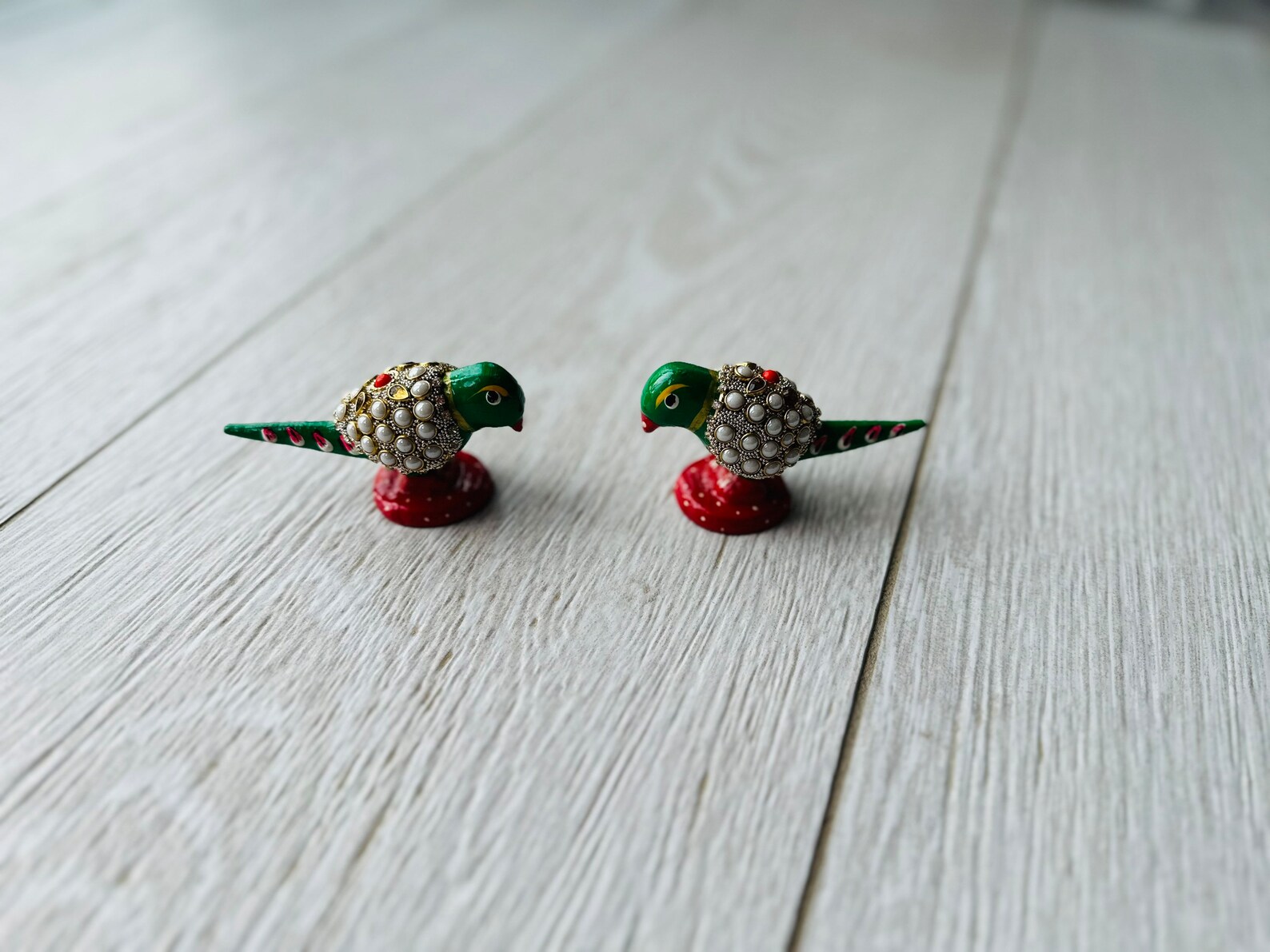 Set of 2 Decorative Jeweled Parrots, Handpainted, Made by Indian ...