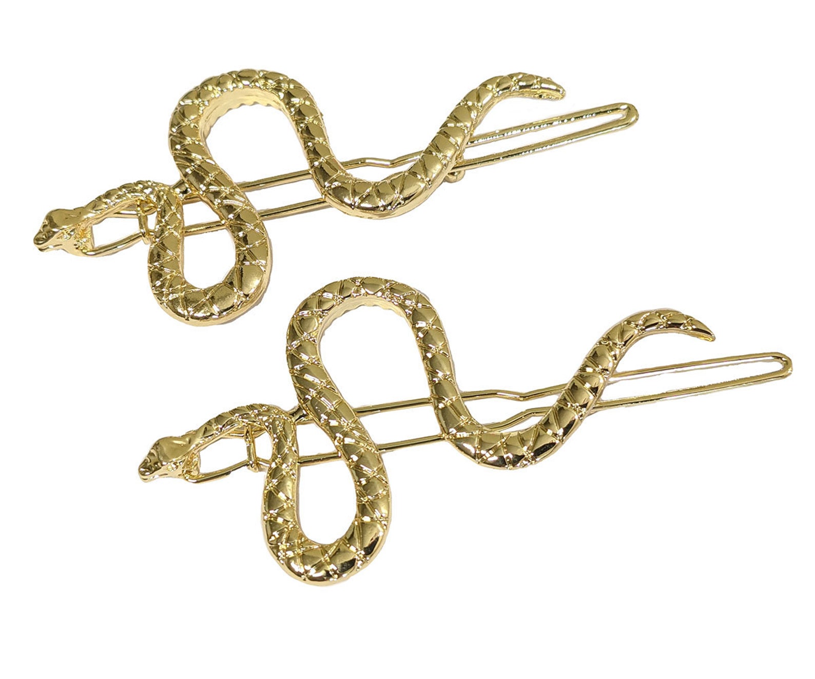 Set of 2 Alloy Metal Snake Hair Clips, Golden Snake Hair Clips, Silver ...