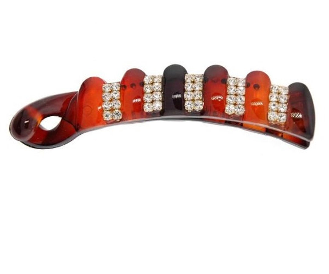 Brown Sparkly Banana Hair Banana Clip With Crystals Rhinestones, Curved ...